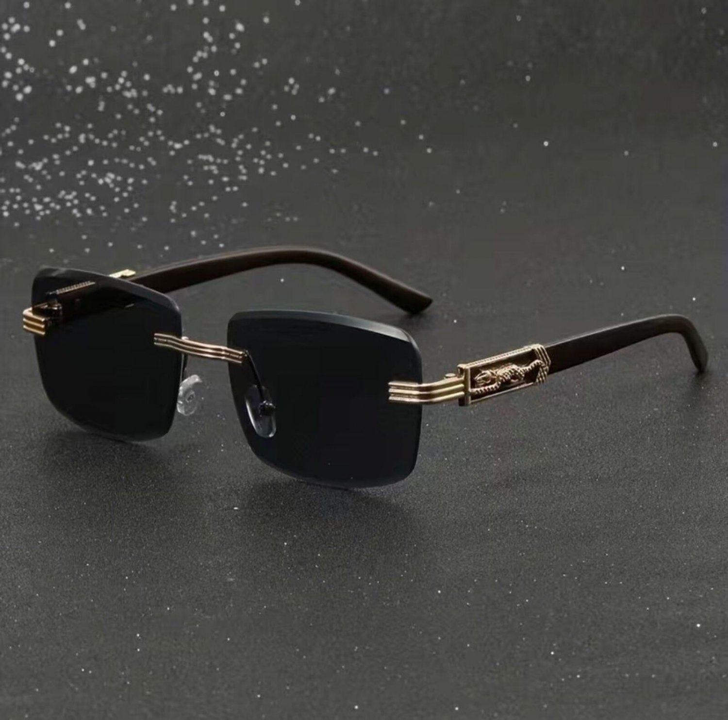 New Wooden Pattern Leopard Head Artificial Diamond Cut Edge Sunglasses ...