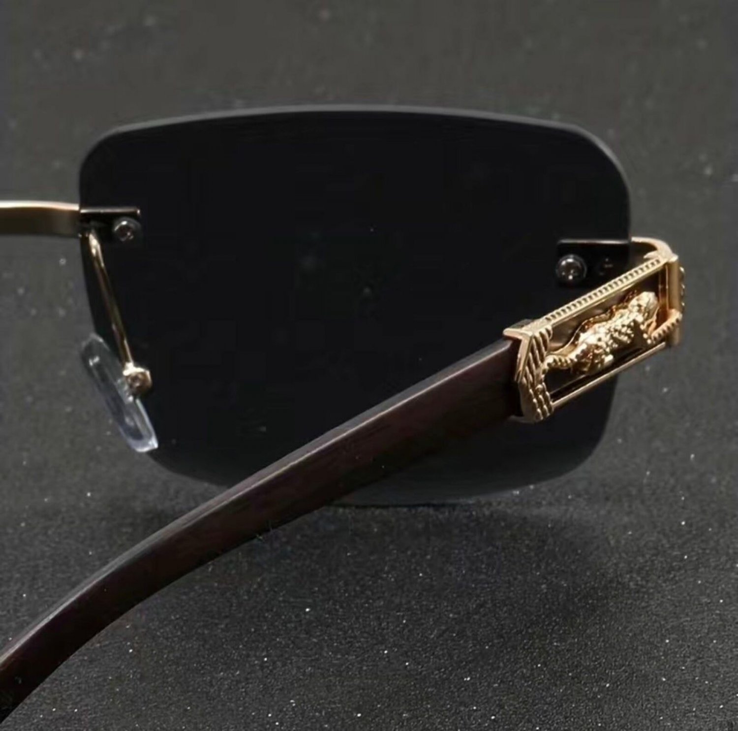 New Wooden Pattern Leopard Head Artificial Diamond Cut Edge Sunglasses ...