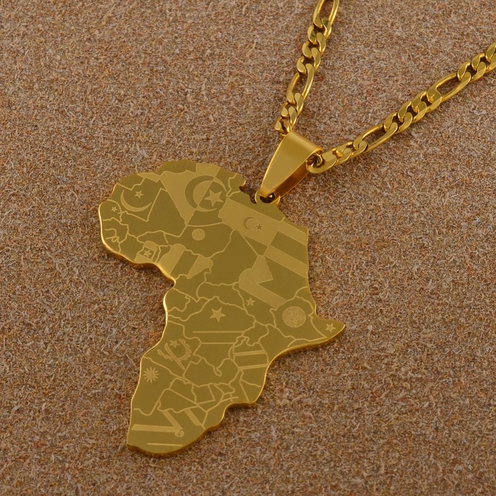 Gold Color Africa Map With Flag Pendant Chain Necklaces African Maps ...