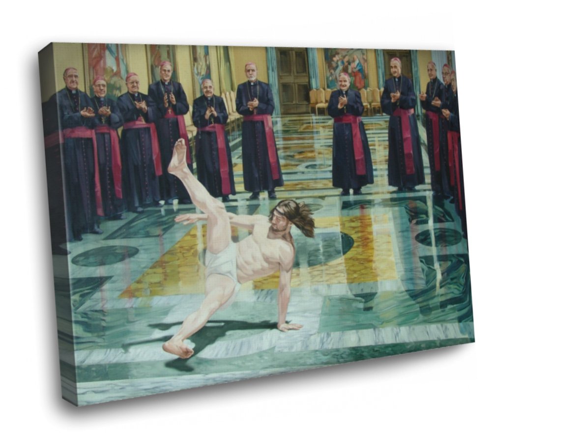 Jesus Break Dance Priests Framed Canvas Print Art Wall 12x8