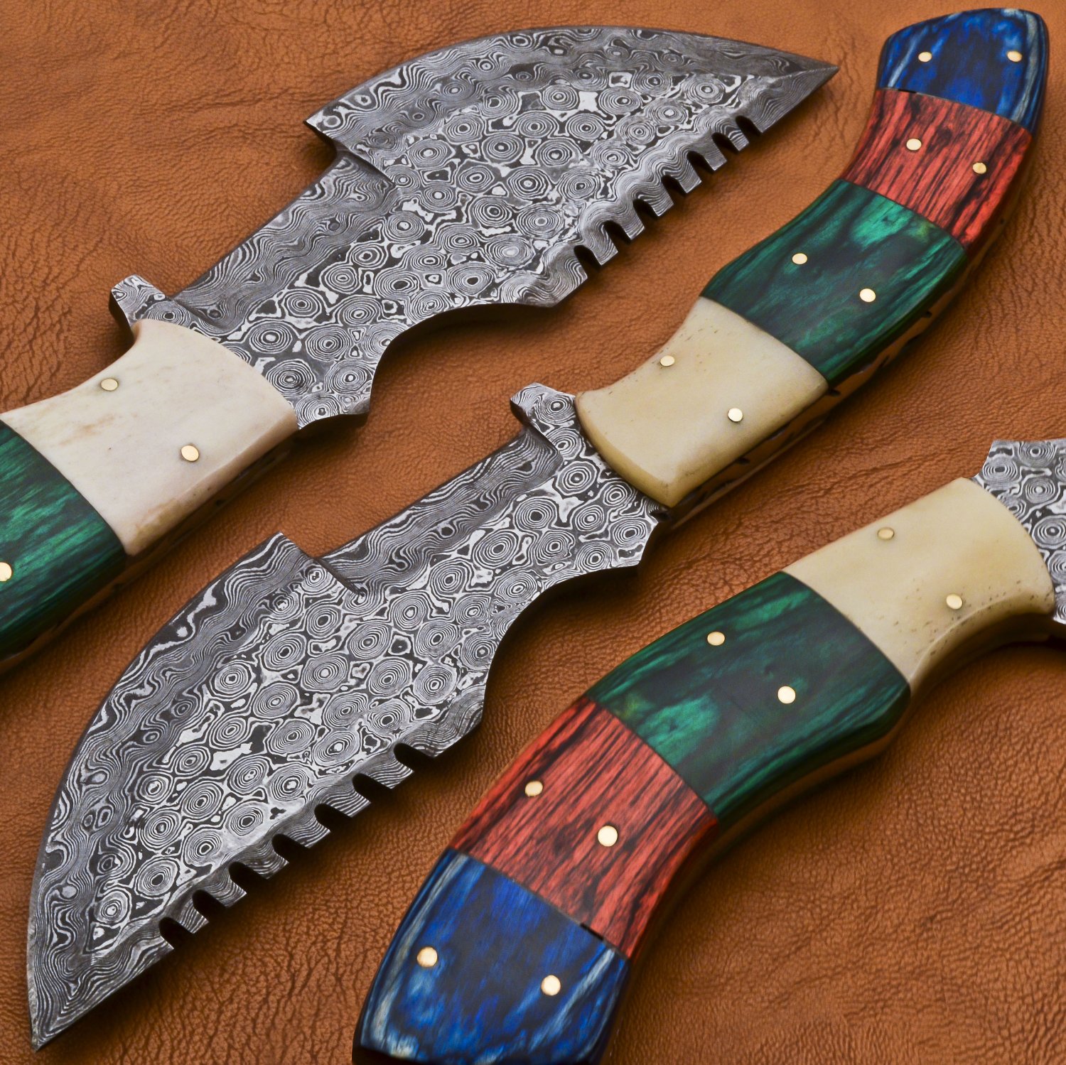 HAND FORGED DAMASCUS TRACKER KNIFE - FULL TANG - CAMEL BONE & HARD WOOD ...