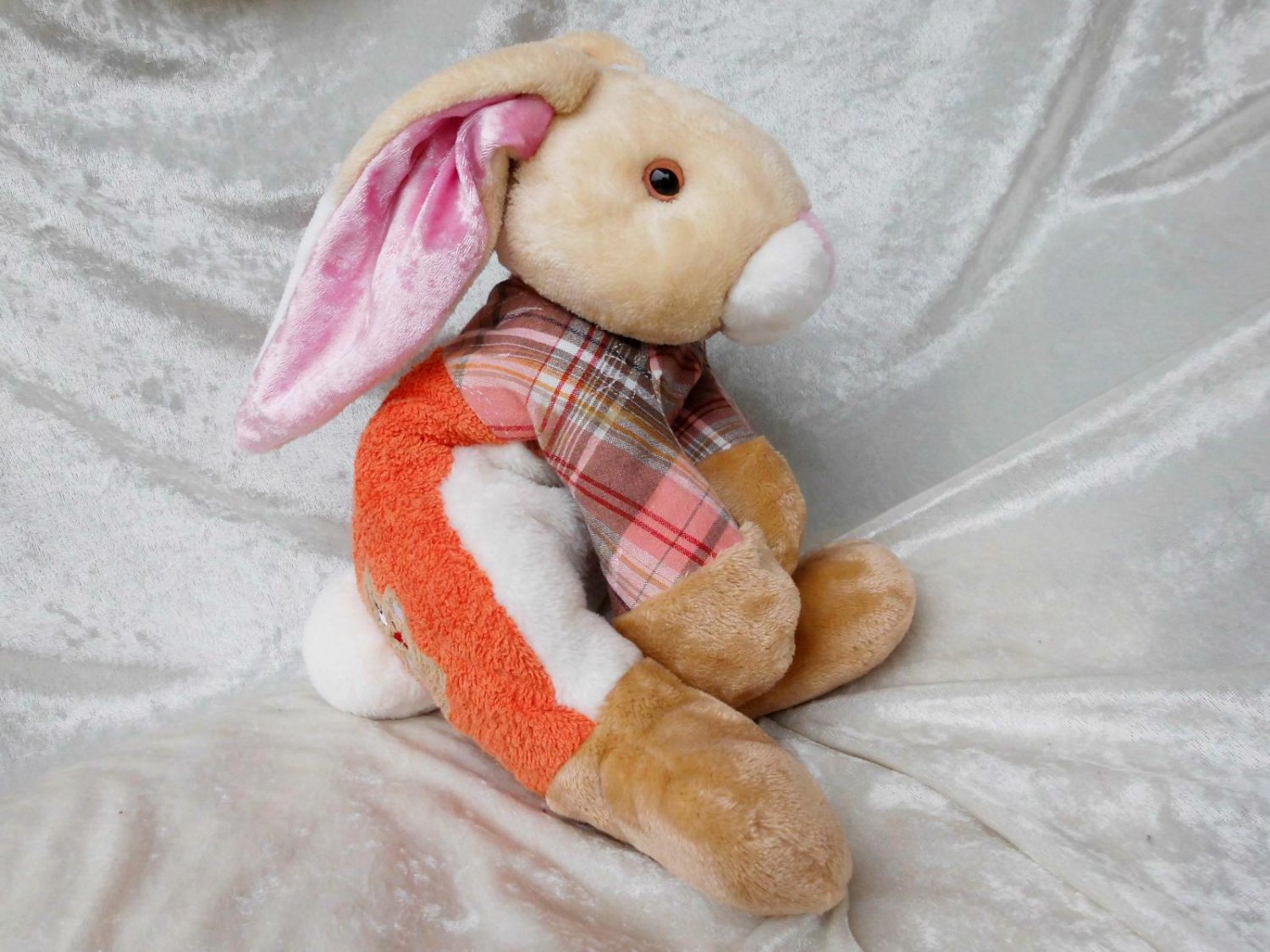 HANDMADE Bunny orange with Teddy Bear soft toy floppy rabbit plush ...