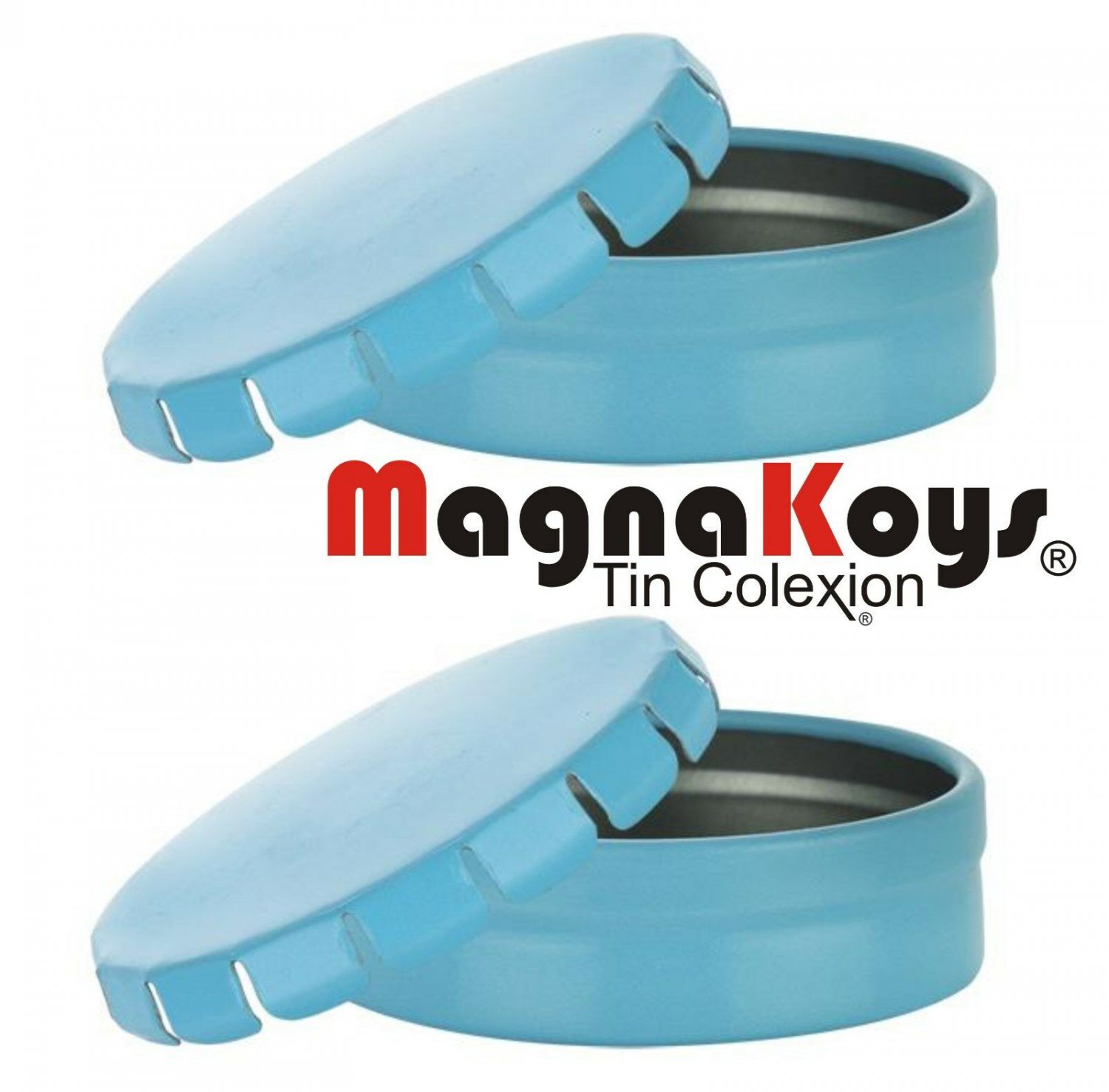 Round Blue Click Clack Metal Tin Containers by MagnaKoys® (2 Pieces)
