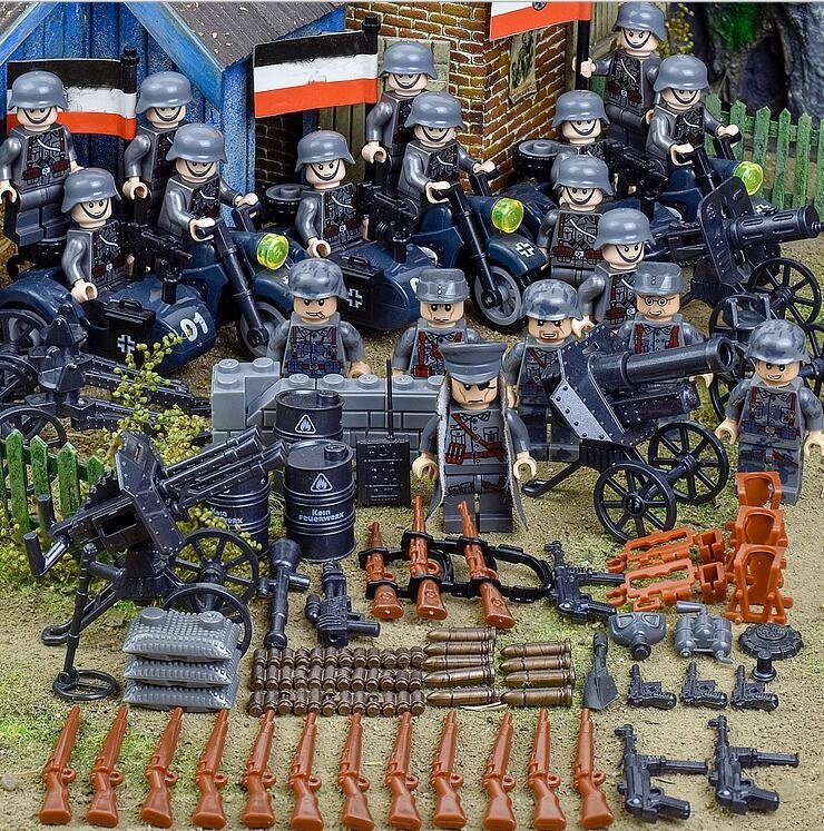 18pcs German SS Motorcycle Minifigures Compatible Lego WW2 Military sets