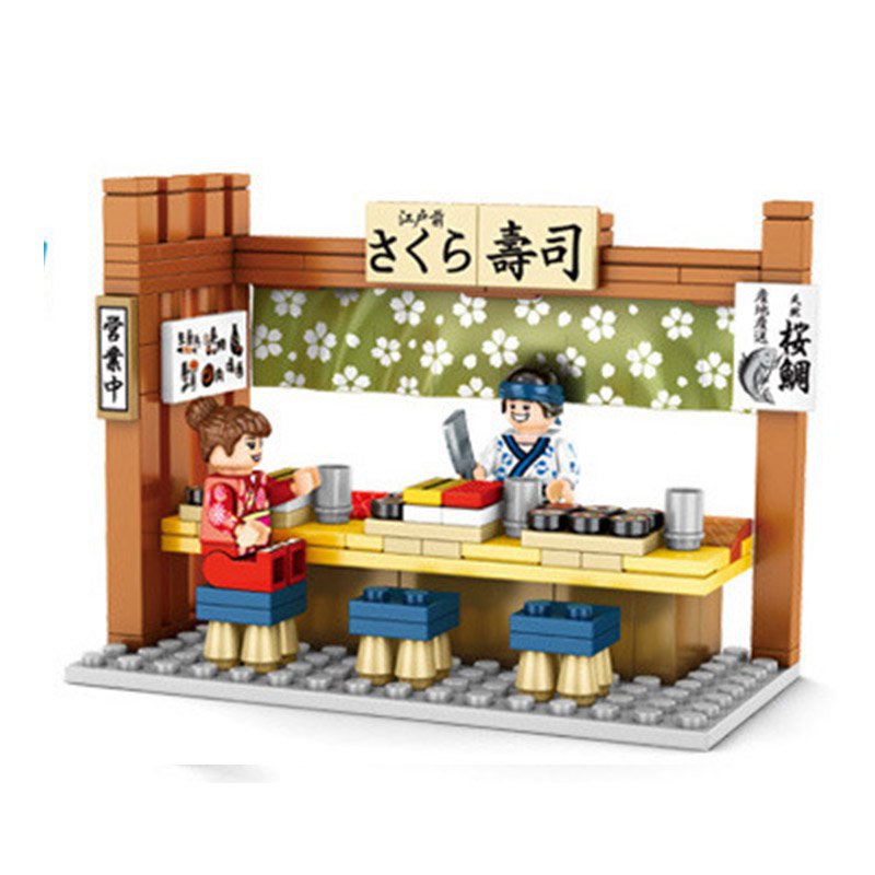 Japan City street Sushi Shop Minifigures Lego Compatible Toy