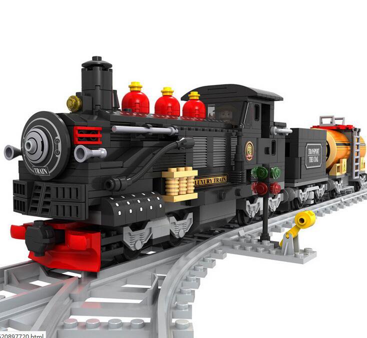 Steam Locomotive Train Tracks Toy Lego Compatible Train Set