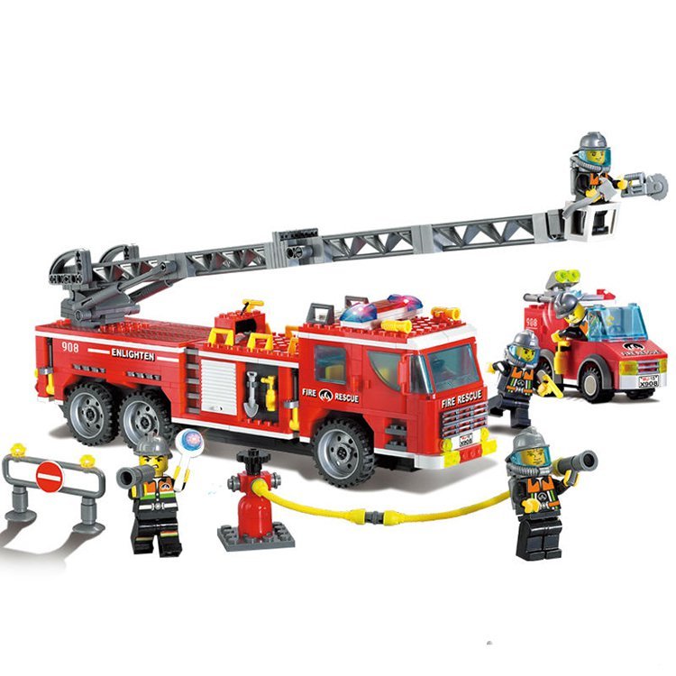 City Fire Truck America Fire Truck Minifigures Lego Compatible Fire Station