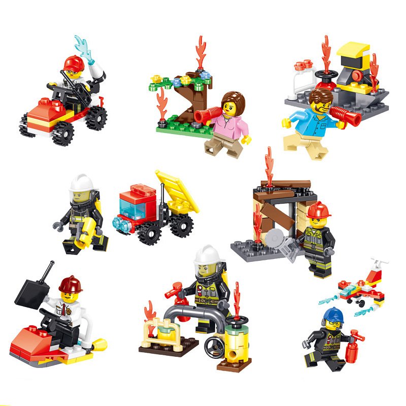City Fire Brigade Firemen Minifigures Lego Compatible Fire Brigade Set