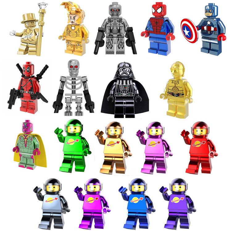 18pcs Chrom Set Minifigures CPO3 Mr. Gold Iron Man Deadpool Lego ...