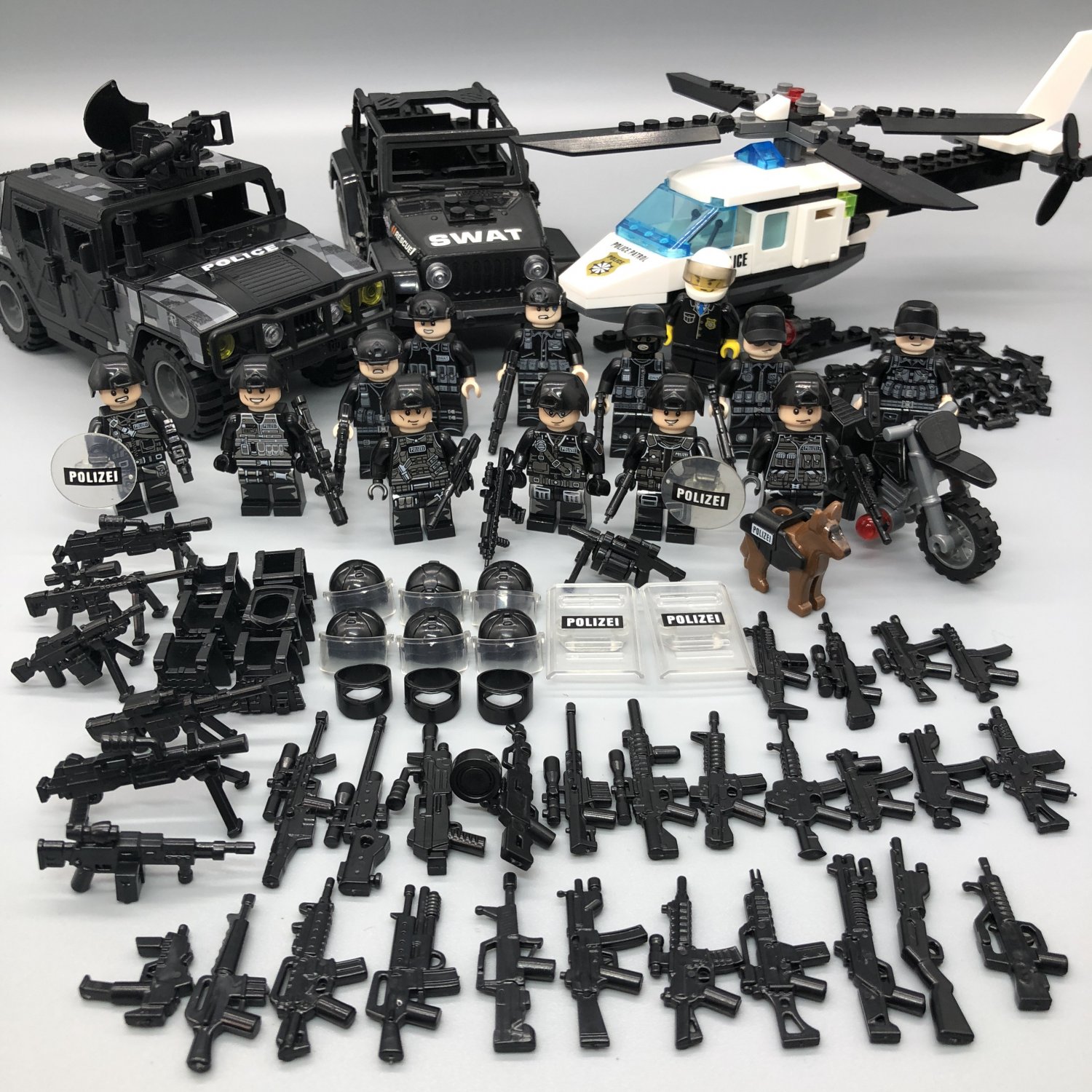 S.W.A.T. Police Helicopter Jeep Motorcycle Minifigures Lego Compatible ...