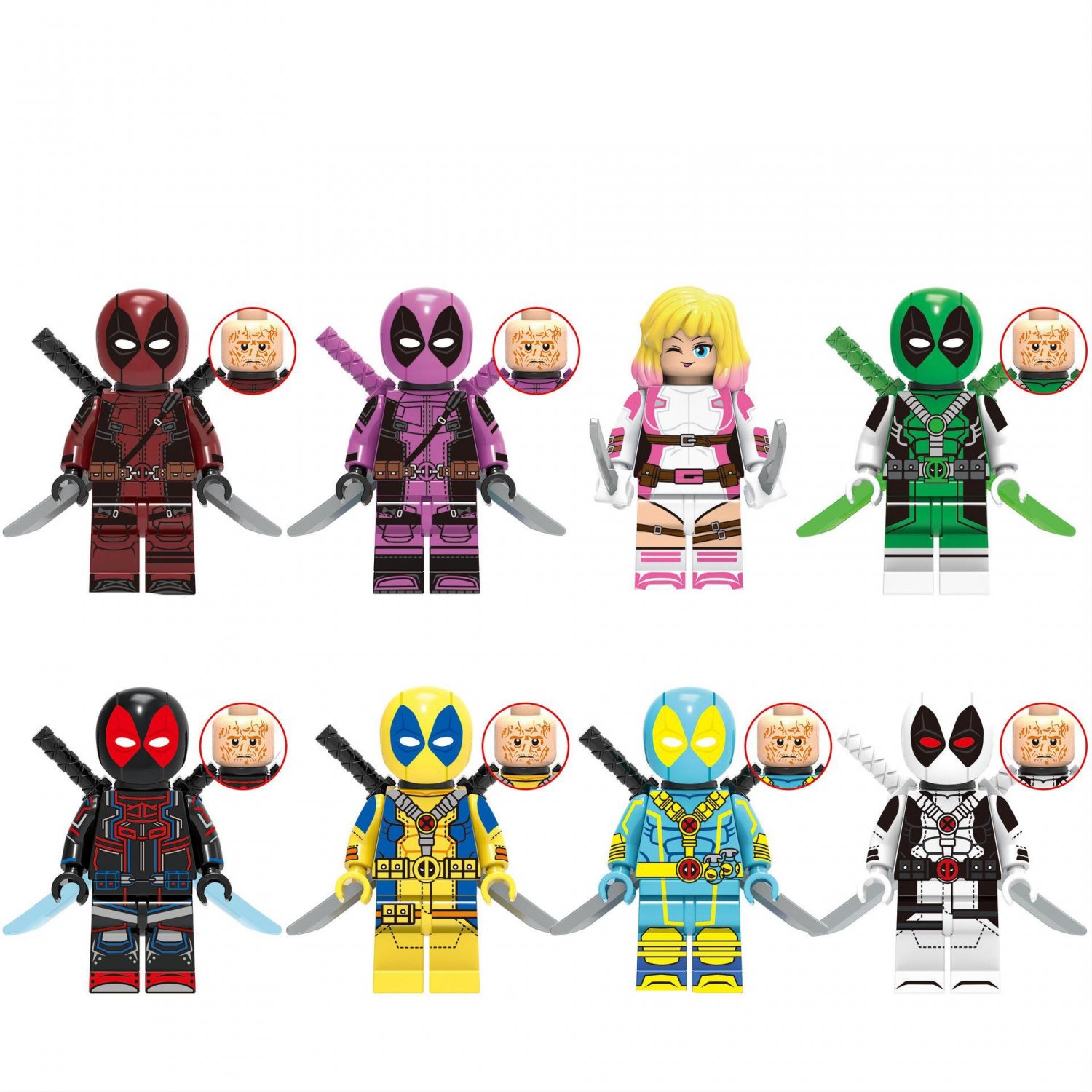 Greenpool Gwenpool Yellow Deadpool Blue Deadpool Minifigures Lego ...