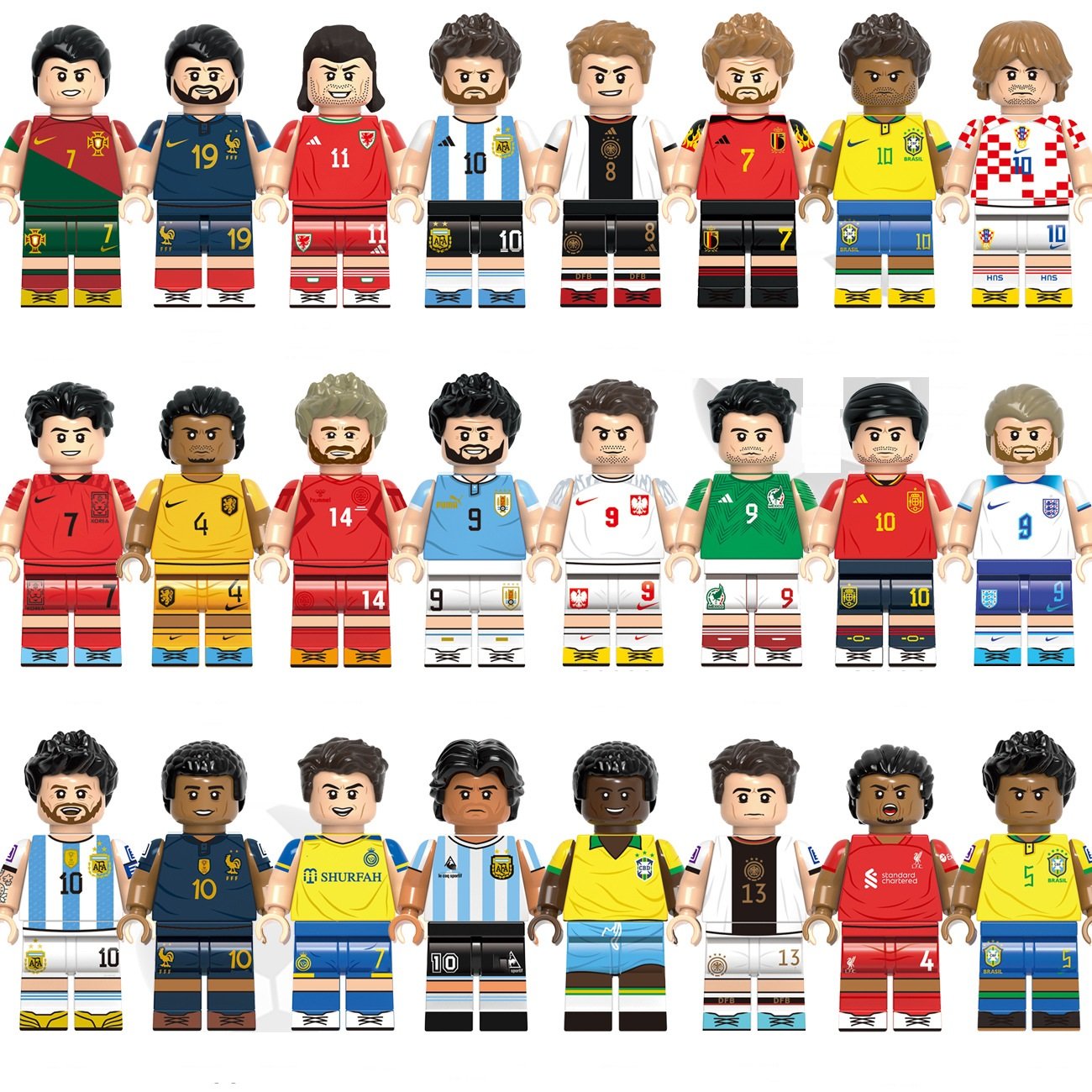 24 Best Football players Minifigures Compatible Lego Football match Set