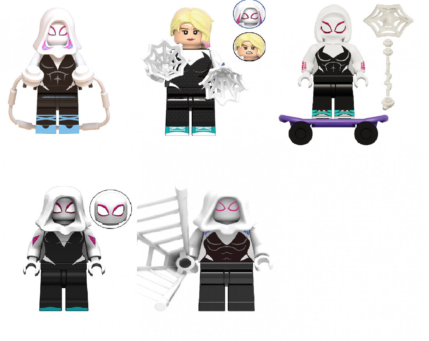 5pcs Gwen Stacy Spider Gwen Minifigures Compatible Lego Spider-Man Into ...