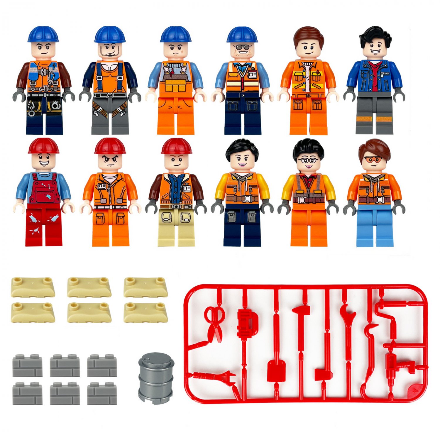 12pcs American construction workers Minifigures Lego Compatible ...