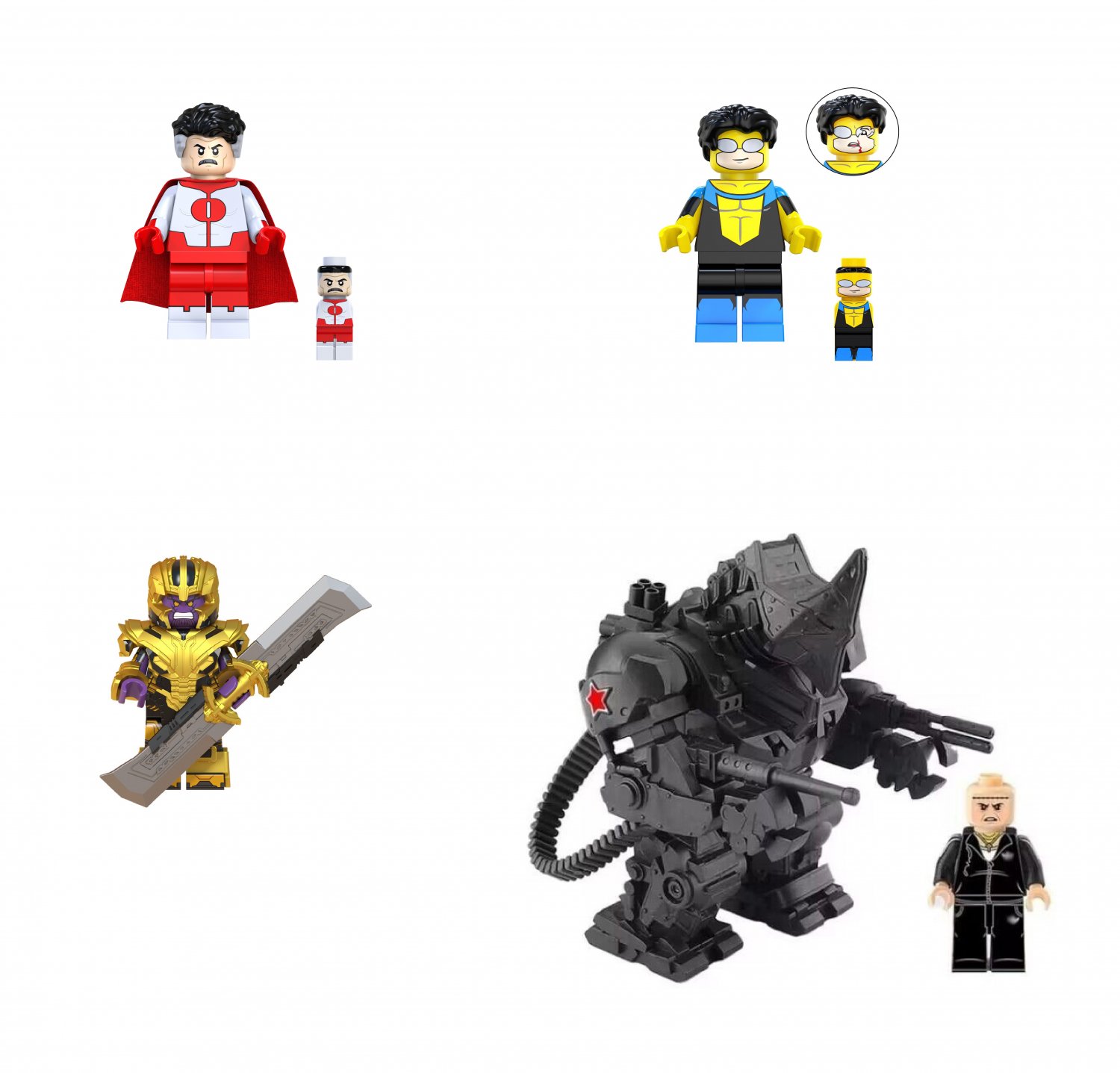 Invincible Omni man Thanos Rhino Minifigures Lego Compatible Superhero Sets