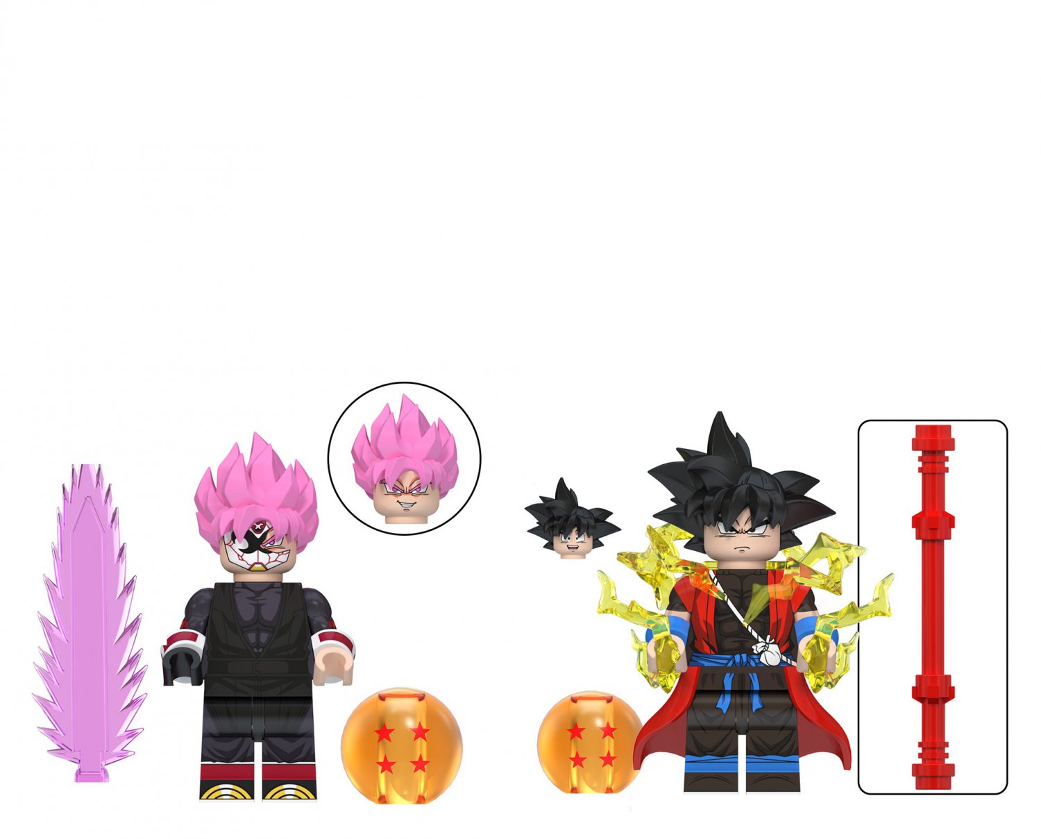 Son Goku and Goku Black Minifigures Lego Compatible Dragon Ball Z Sets