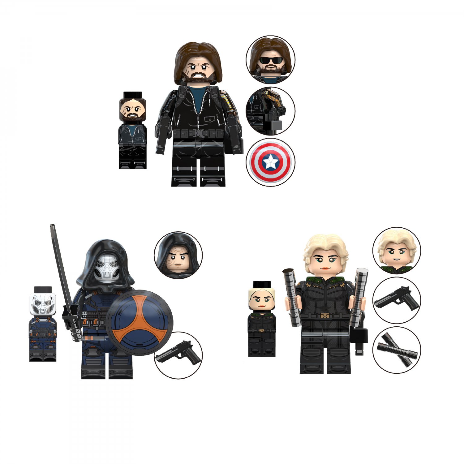 Winter Soldier Yelena and Taskmaster Minifigures Lego Compatible ...