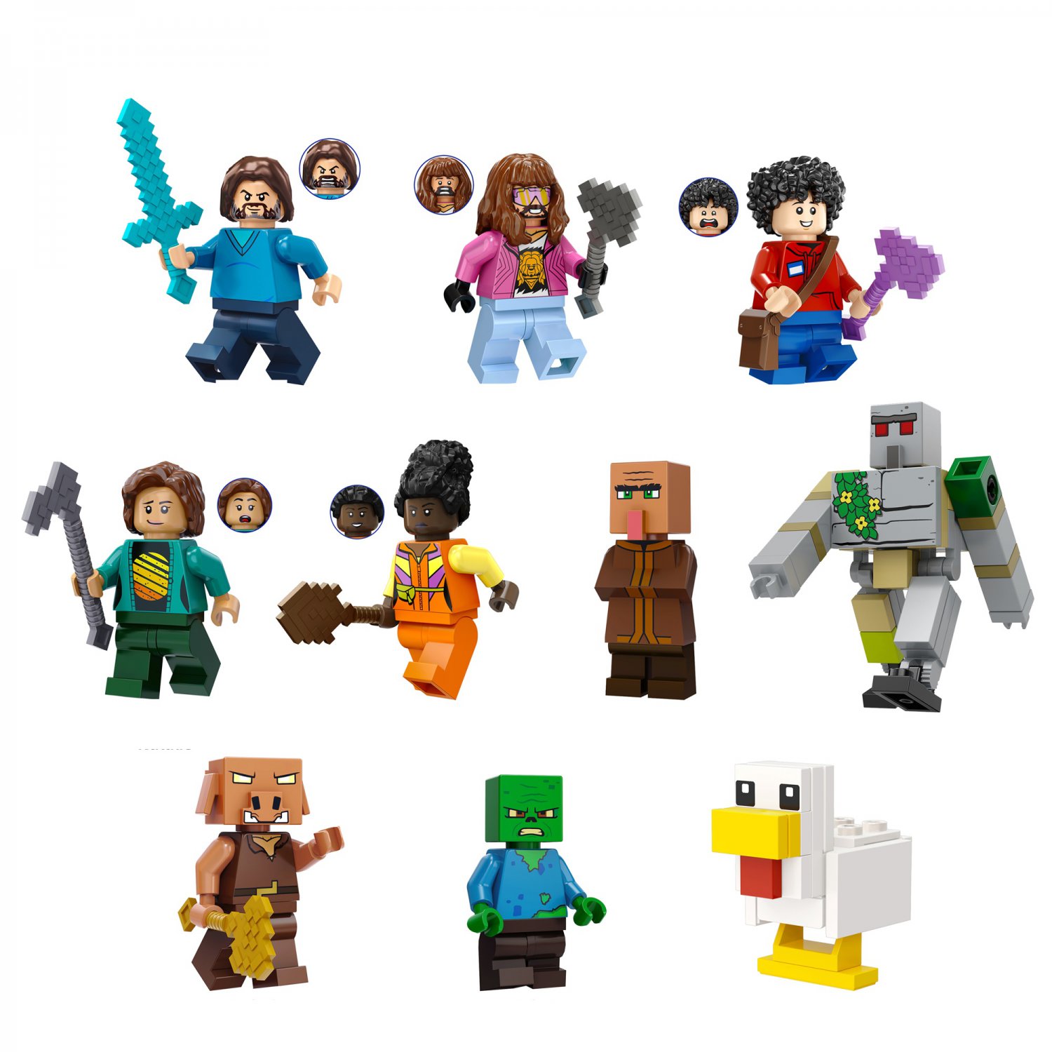 Steve Dawn Natalie Iron Golem Villager Piglin Minifigures Lego ...