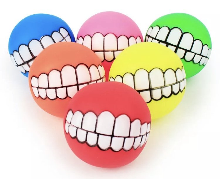 Squeaky Teeth Smile Ball Pet Toy Interactive Squeaker Sound Puppy Dog ...
