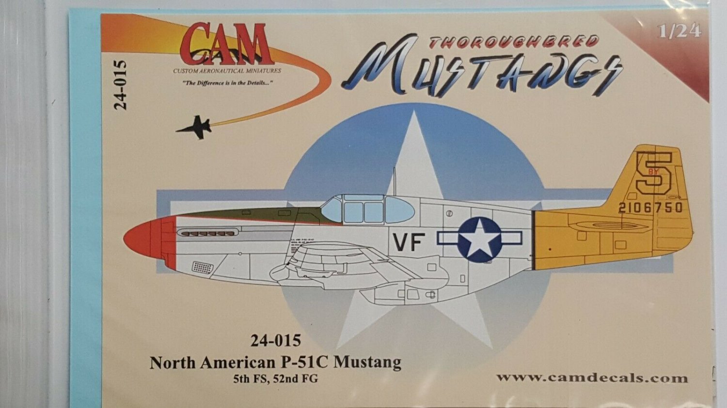 1/24 P-51C MUSTANG 5th Fighter Squadron 52nd Fighter Group CAM DECALS ...