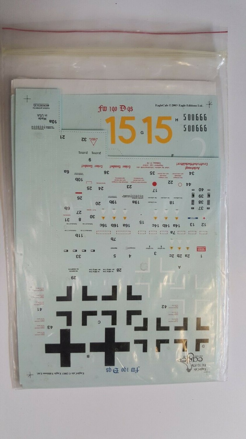 1/32 Focke Wulf FW-190 D-9 of JG2 JG6 JG301by EagleCals Decals EC#57 OOP