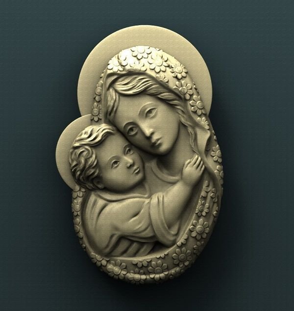 "Virgin Mary and Jesus" 3D STL Model Relief for CNC Router Aspire Artcam