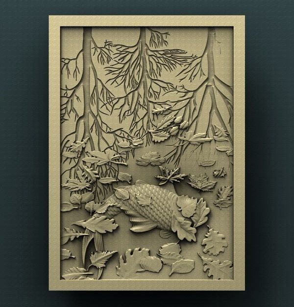 3D STL "Fish in lake reflection" Model for CNC Router Aspire Artcam