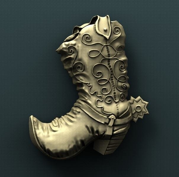 "Cowboy Boot" 3D STL Model Relief for CNC Router Aspire Artcam