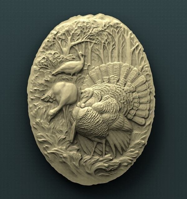 "Turkey in the Wild" 3D STL Model Relief for CNC Router Aspire Artcam