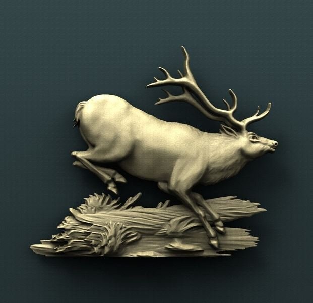 "Deer running" 3D STL Model Relief for CNC Router Aspire Artcam