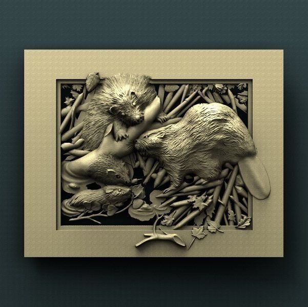 "Beavers Environment" 3D STL Model Relief for CNC Router Aspire Artcam