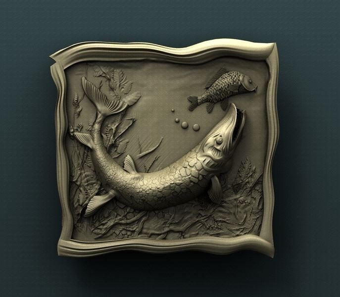 3D STL "Hunting Fish" Model for CNC Router Aspire Artcam