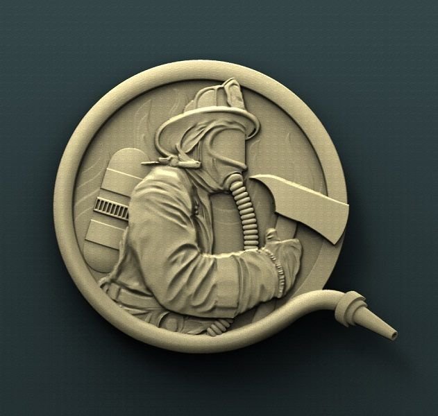 "The Fire-fighter" 3D STL Model Relief for CNC Router Aspire Artcam