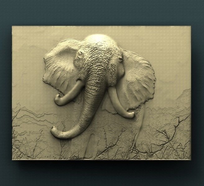 3D STL "The Elephant in Savana" Model for CNC Router Aspire Artcam