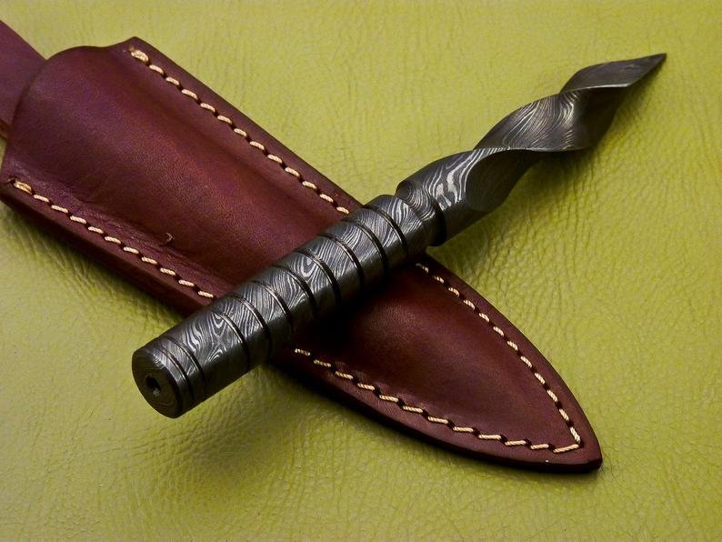 6.5" Damascus Fixed Blade Knife Handmade Tri Dagger Hand Forged Twisted ...