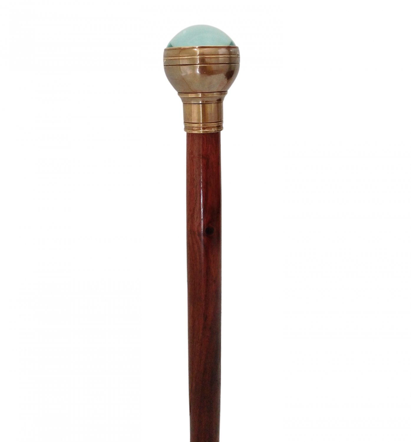 Wooden Walking Stick Cane with Antique Brass Compass Handle