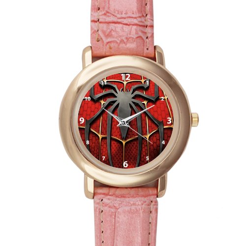 Spiderman Red Pink Leather Gold-Plated Watches Women's Ladies Most ...