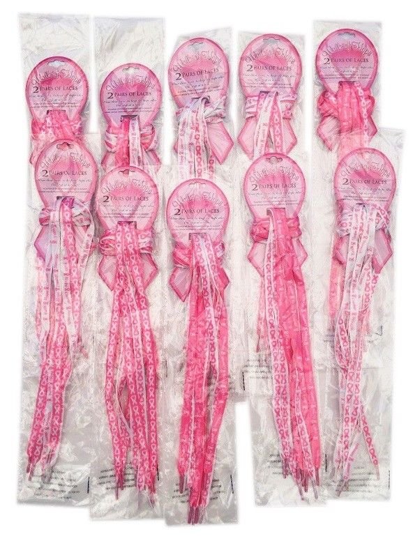 10 Pack (20 Pair) Pink Ribbon Breast Cancer Awareness Shoe Laces