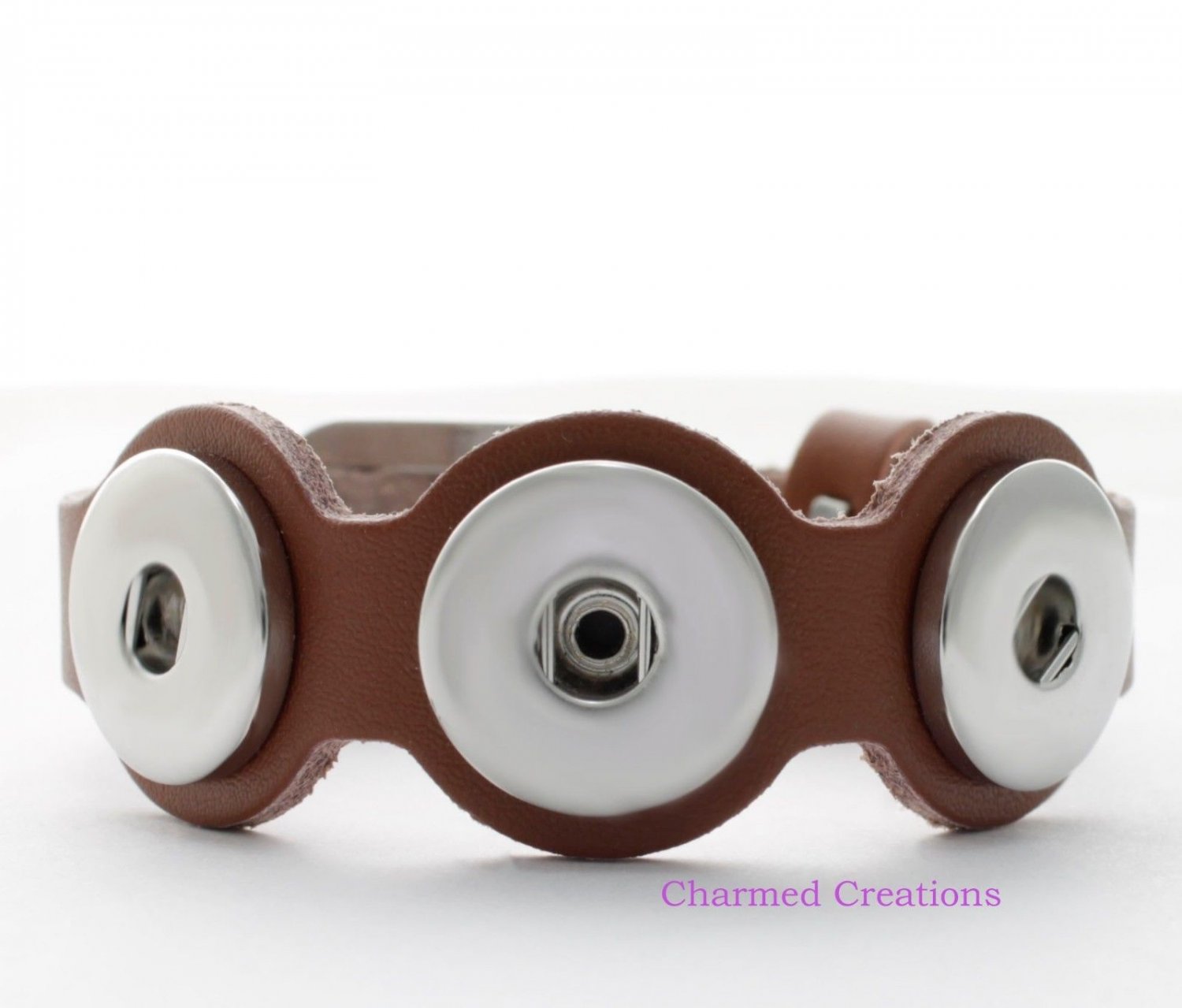 Interchangeable Snap Bracelet With Buckle Clasp In Cognac Brown 18mm