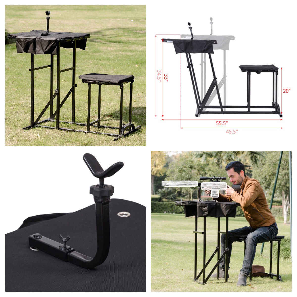 Shooting Table with Bench Folding Adjustable Height Gun Rest Hunting ...