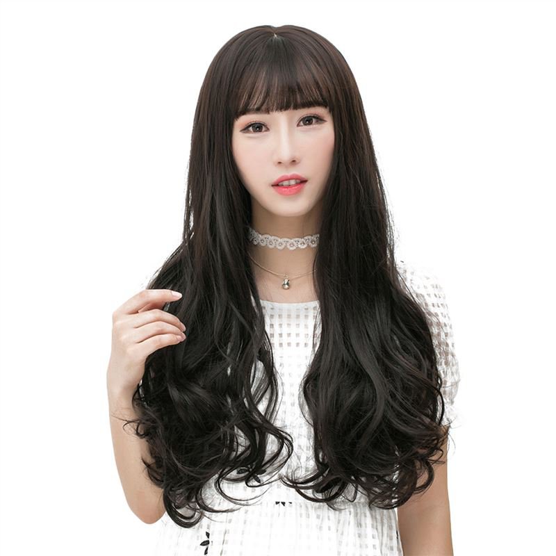 Fluffy Long Curly Hair Wig Wispy Fringes Natural Looking Synthetic Hair ...