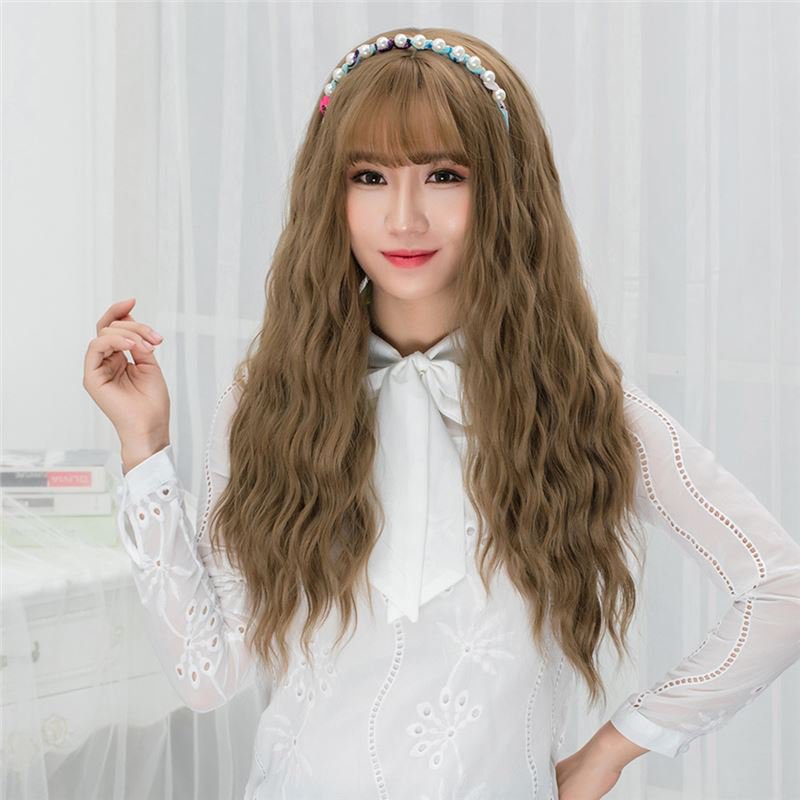 Fluffy Long Curly Hair Wig Wispy Fringes Natural Looking Synthetic Hair ...