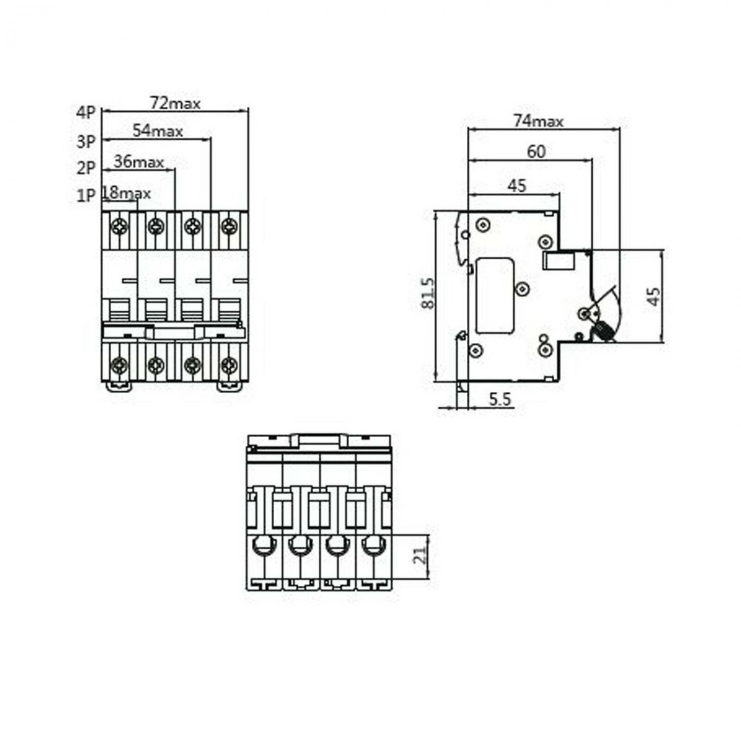 ASI 20 Amp, 2 Pole DIN Rail Mounted Circuit Breaker, C Trip Curve, 240/480V,