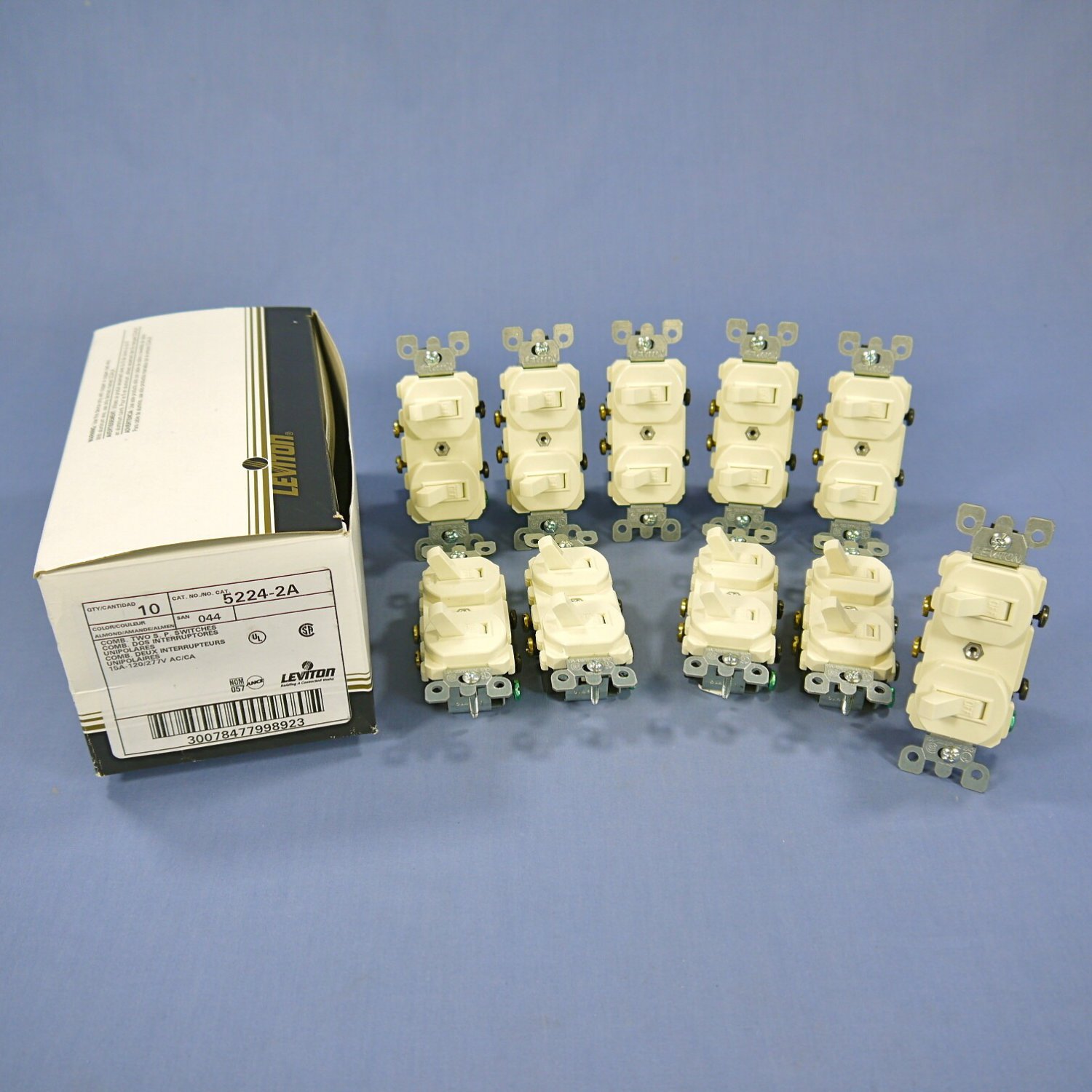 10 Leviton Almond Double Light Switches Duplex Toggle 15A Single Pole ...