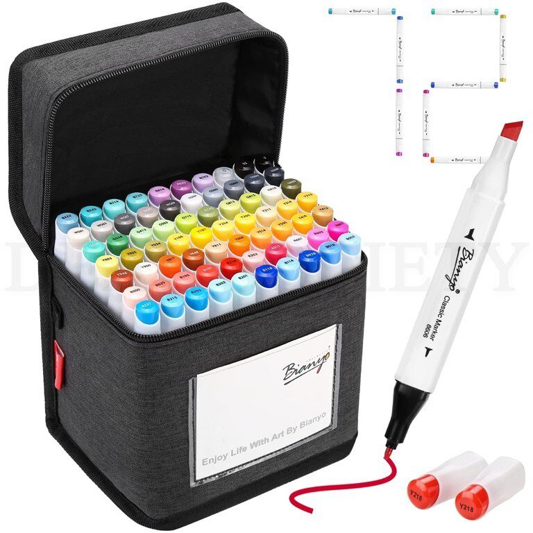 72 Colors Alcohol Based Dual Tip Art Drawing Markers Set with Black ...