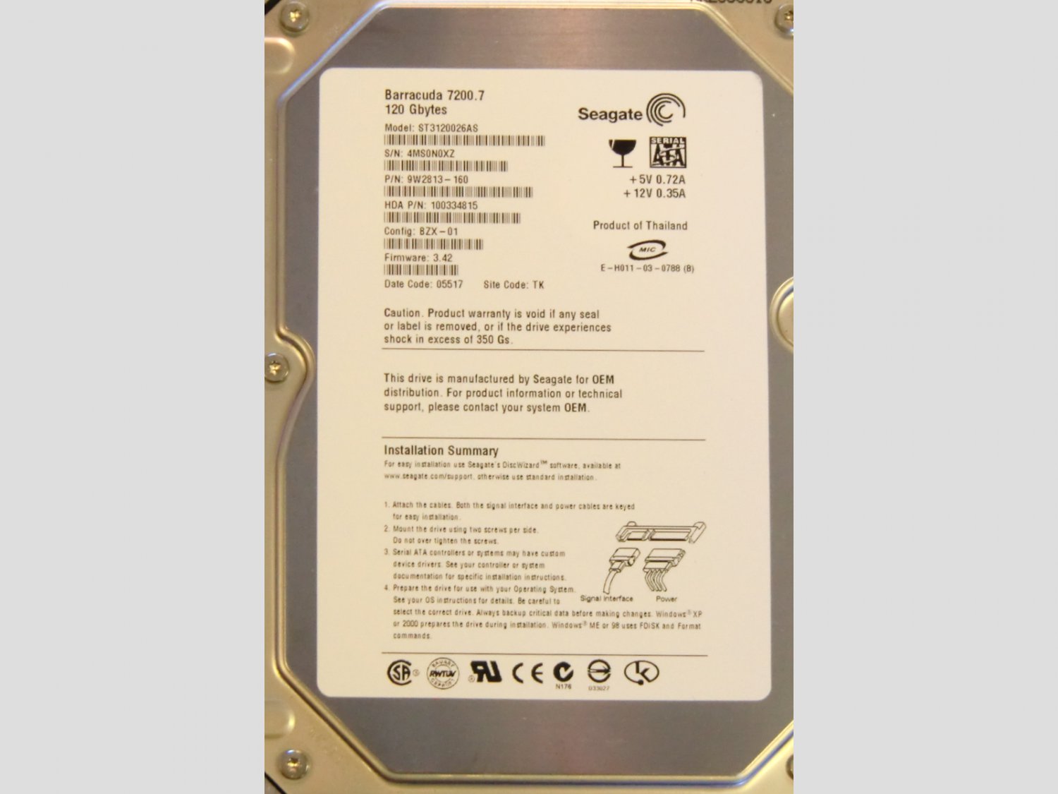 Seagate Barracuda 7200.7 120GB SATA Hard Drive for satellite receiver ...
