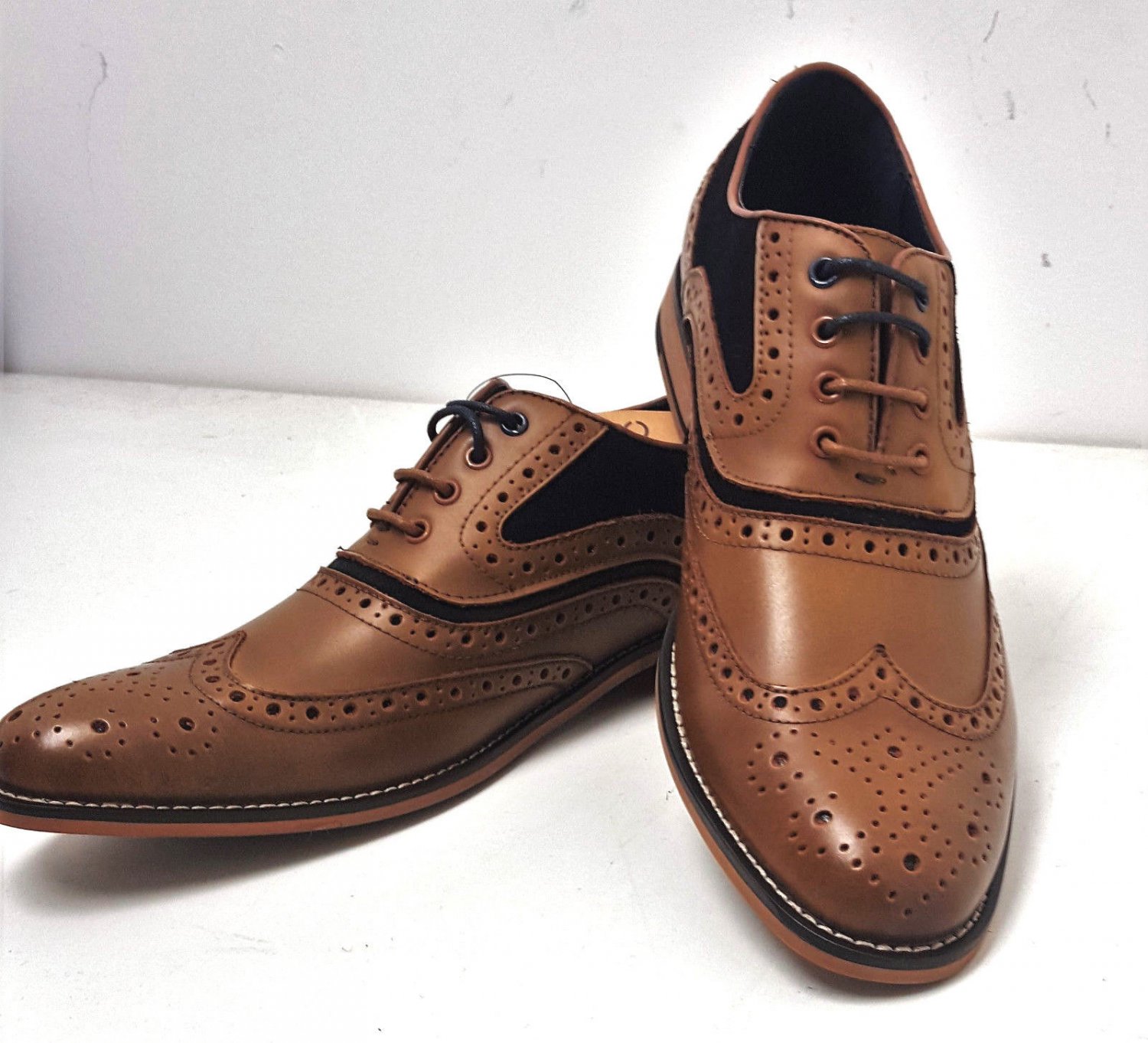 Ethan Tan and navy insert Leather Country Dressed Brogue Shoes