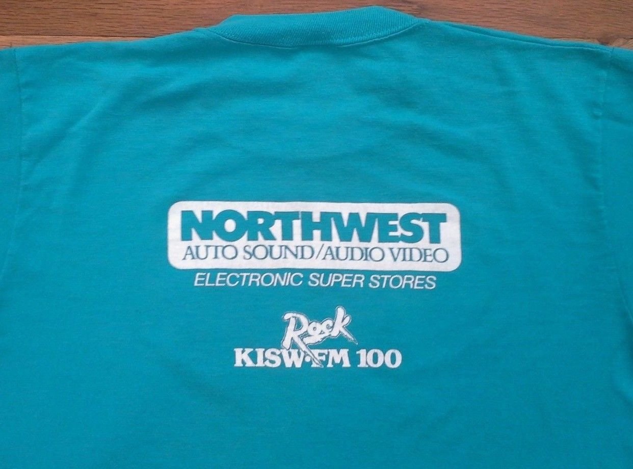 KISW SEATTLE ROCK RADIO CAR AUDIO SOUND vintage t shirt Small pink cadillac