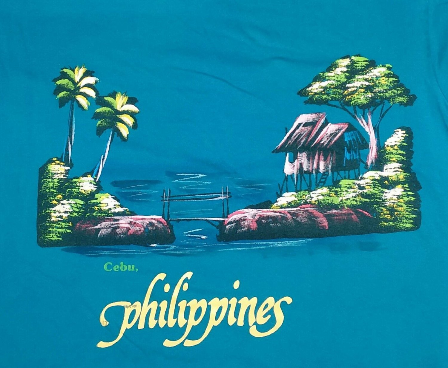 vintage CEBU PHILLIPPINES HAND PAINT SOUVENIR t shirt L vacation Large