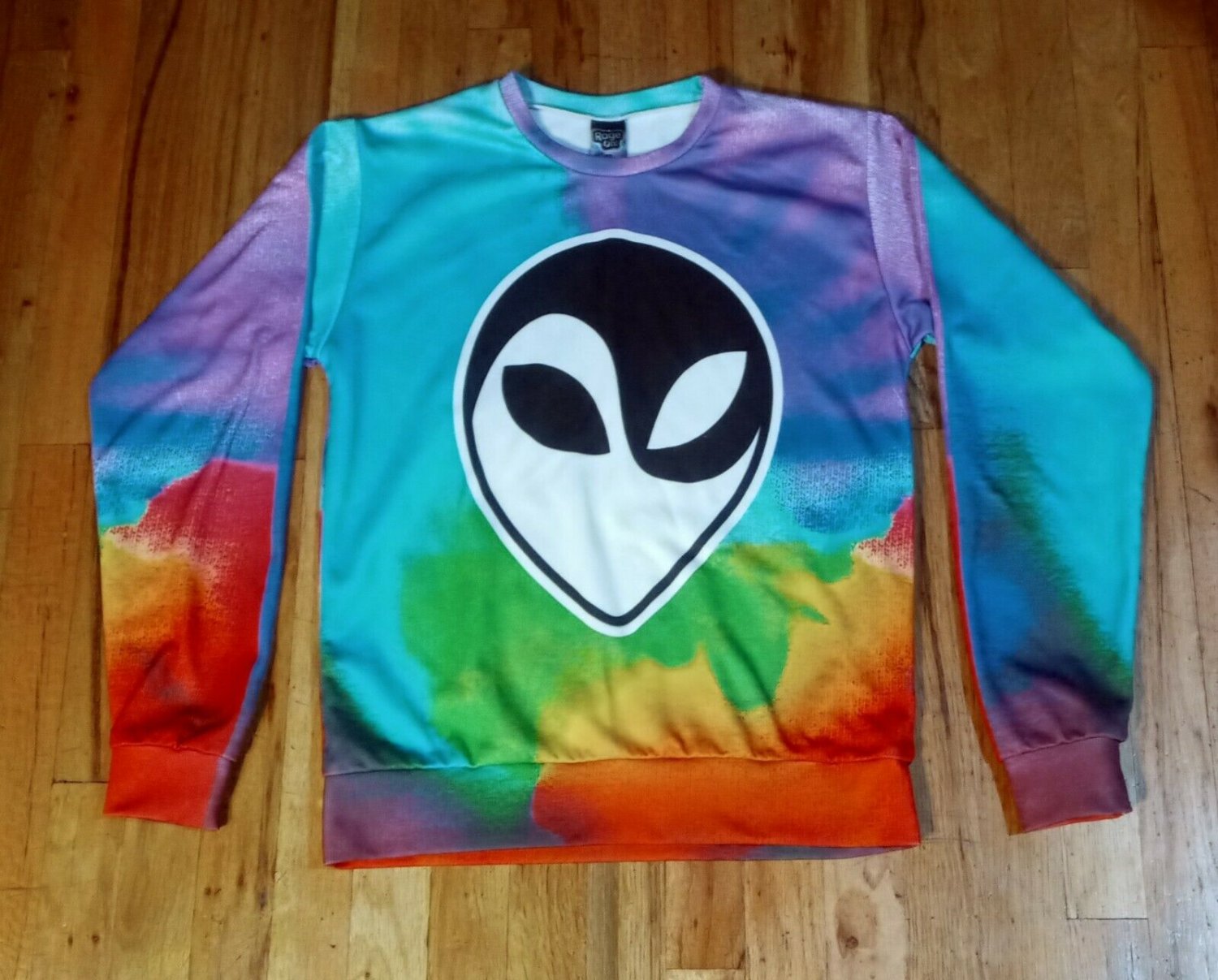 Alien Psychedelic Rainbow Tie Dye Sweatshirt M UFO hippie ganja ...